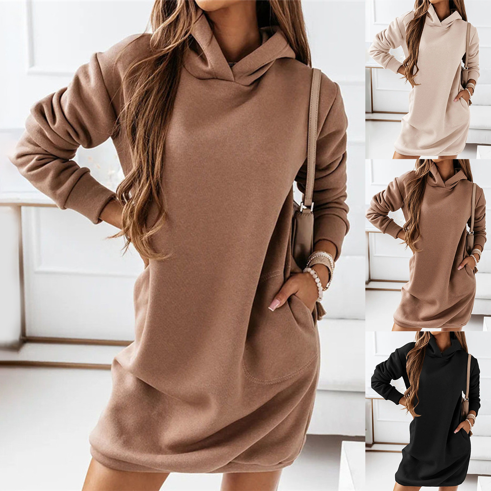 ROBE Femmes Robe Couleur Solide Couleur à capuche Mini Lady Lady Hoodie ...