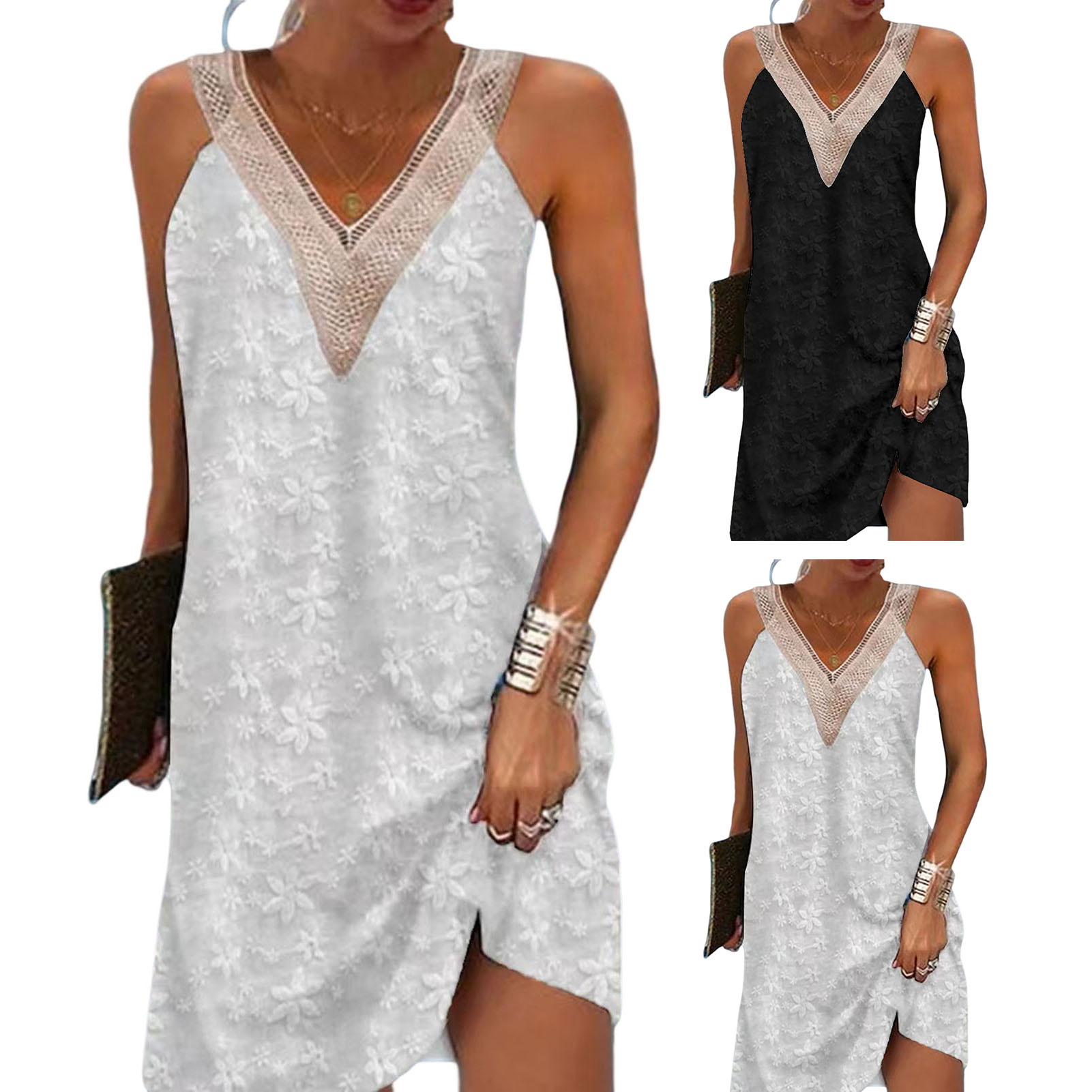 ROBE Mesdames shabillent sans manches mode femmes été Jacquard Mini ...